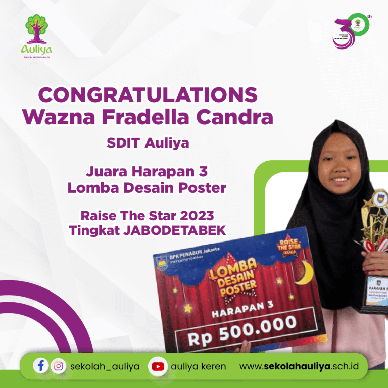Wazna Fradella Candra, Siswi SDIT Auliya Raih Juara 3 Harapan Desain ...